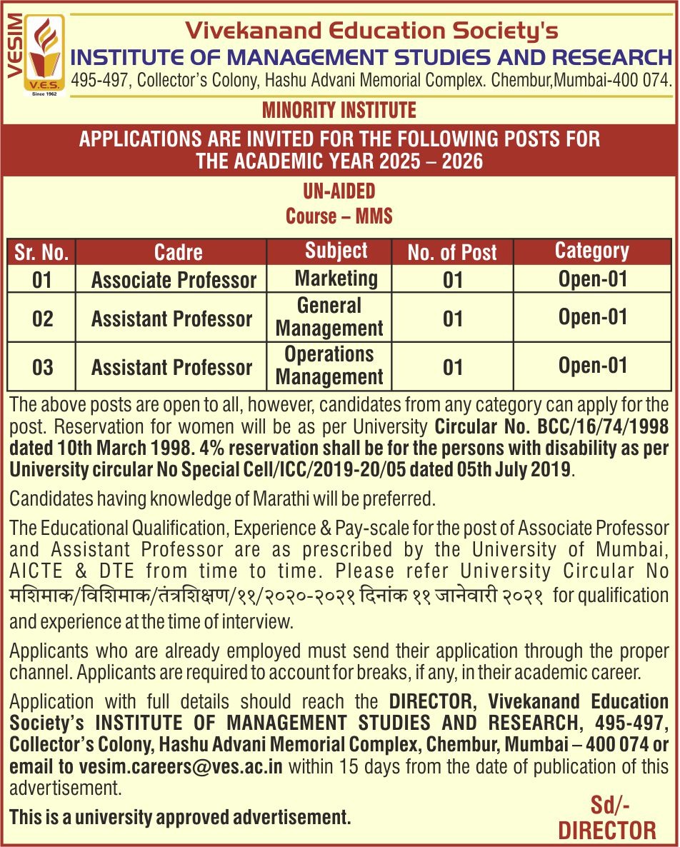 Institute of Management in Mumbai | Top MBA College | VESIM